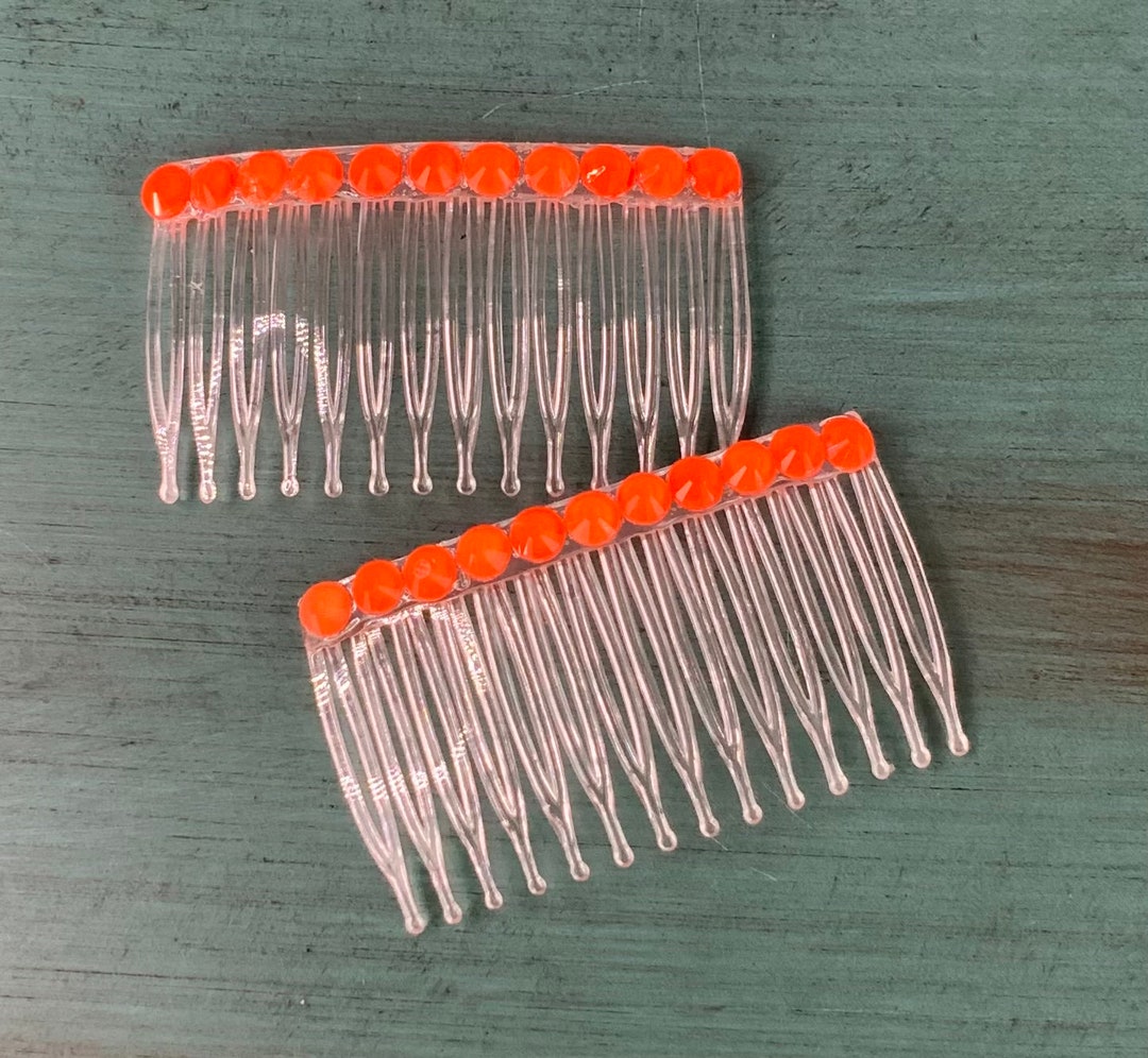Neon Orange Rhinestone Hair Comb Set - Etsy