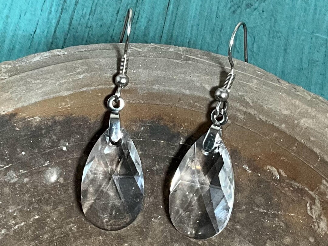 Clear Teardrop Crystal Dangle Earrings - Etsy