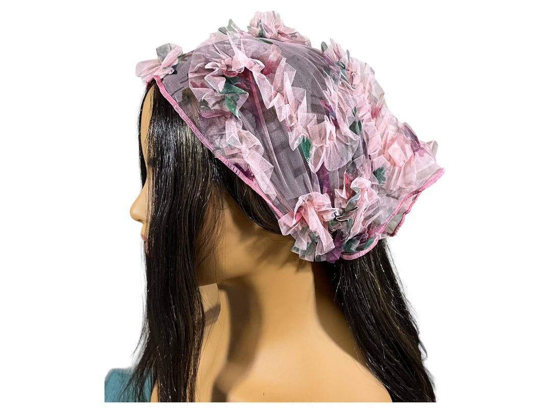 Pretty Sheer Floral Ruffle Bandana Scarf With 3D Flowers - Etsy