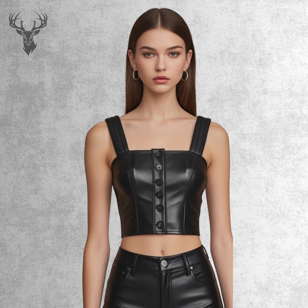 Handmade Black Leather Crop Top | Women's Black Leather Bustier Top ...