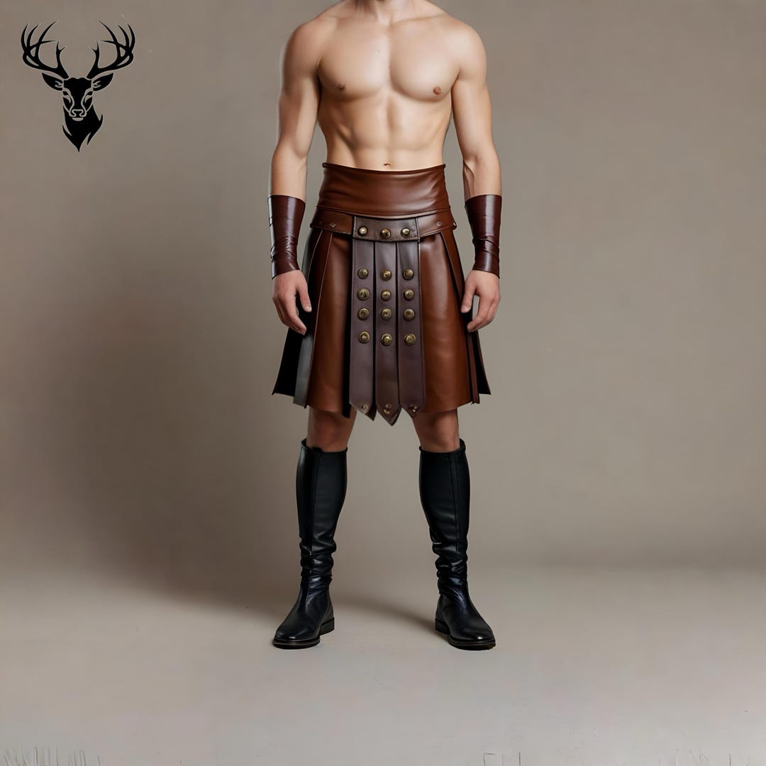 Handmade Leather Gladiator Kilt | Custom Leather Warrior Skirt | Brown ...