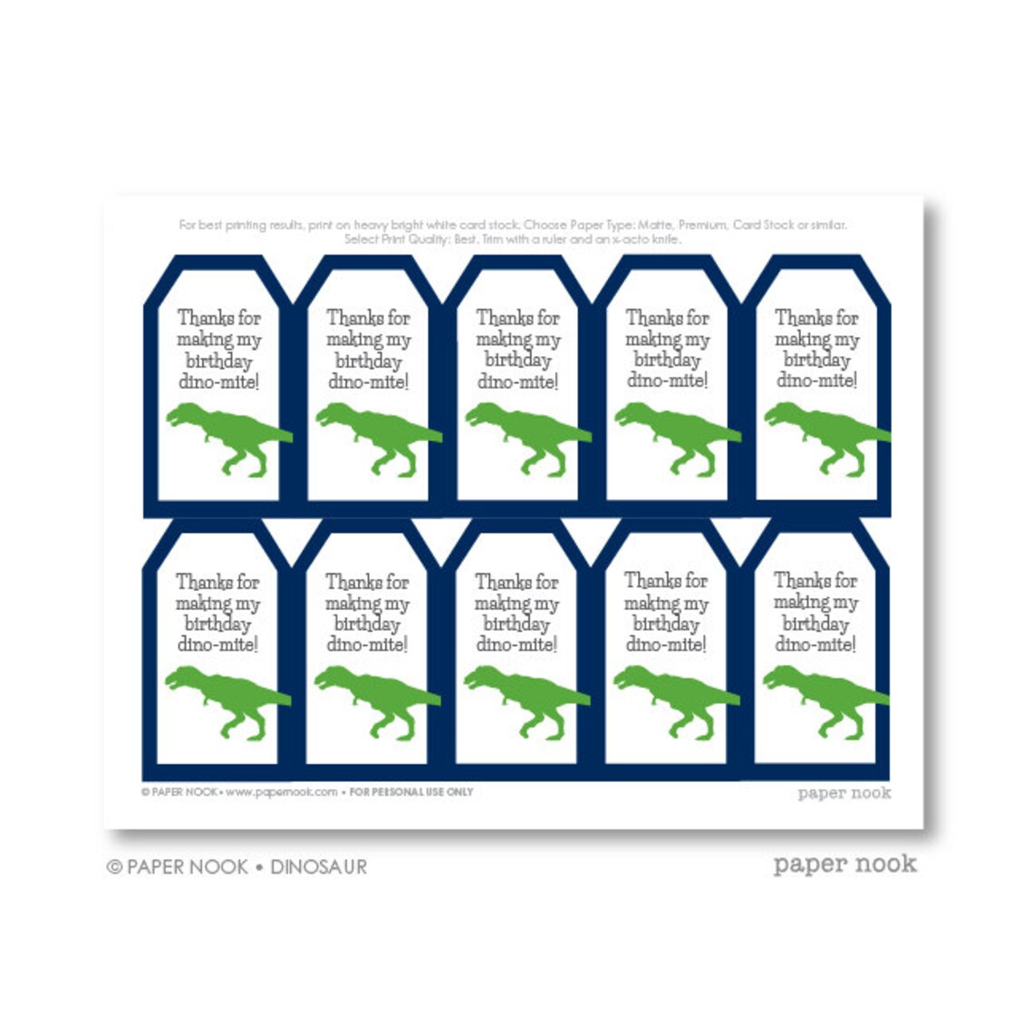 Dinosaur PRINTABLE Gift Tag - Etsy