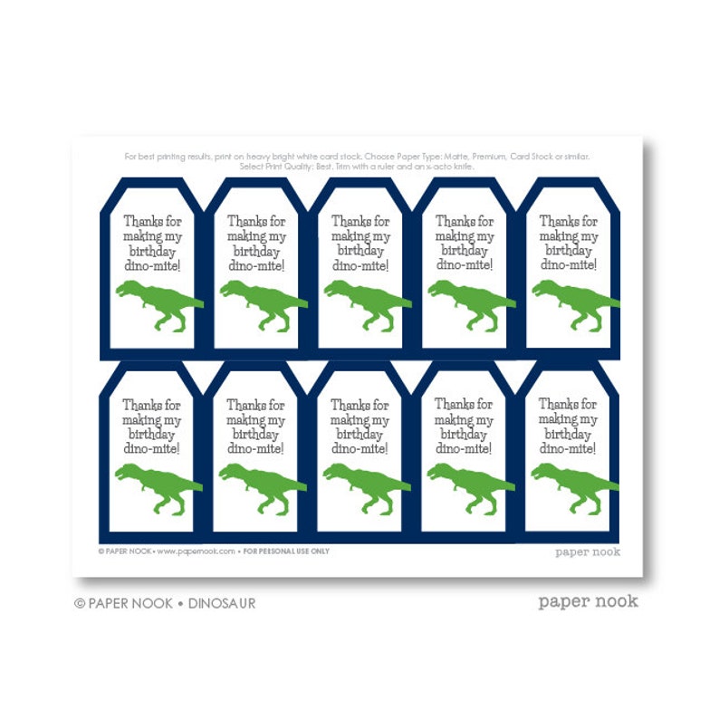 Dinosaur PRINTABLE Gift Tag - Etsy
