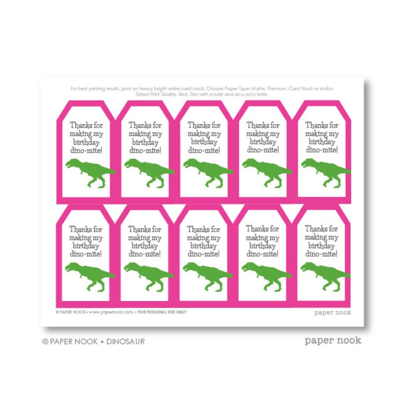 Dinosaur PRINTABLE Gift Tag - Etsy