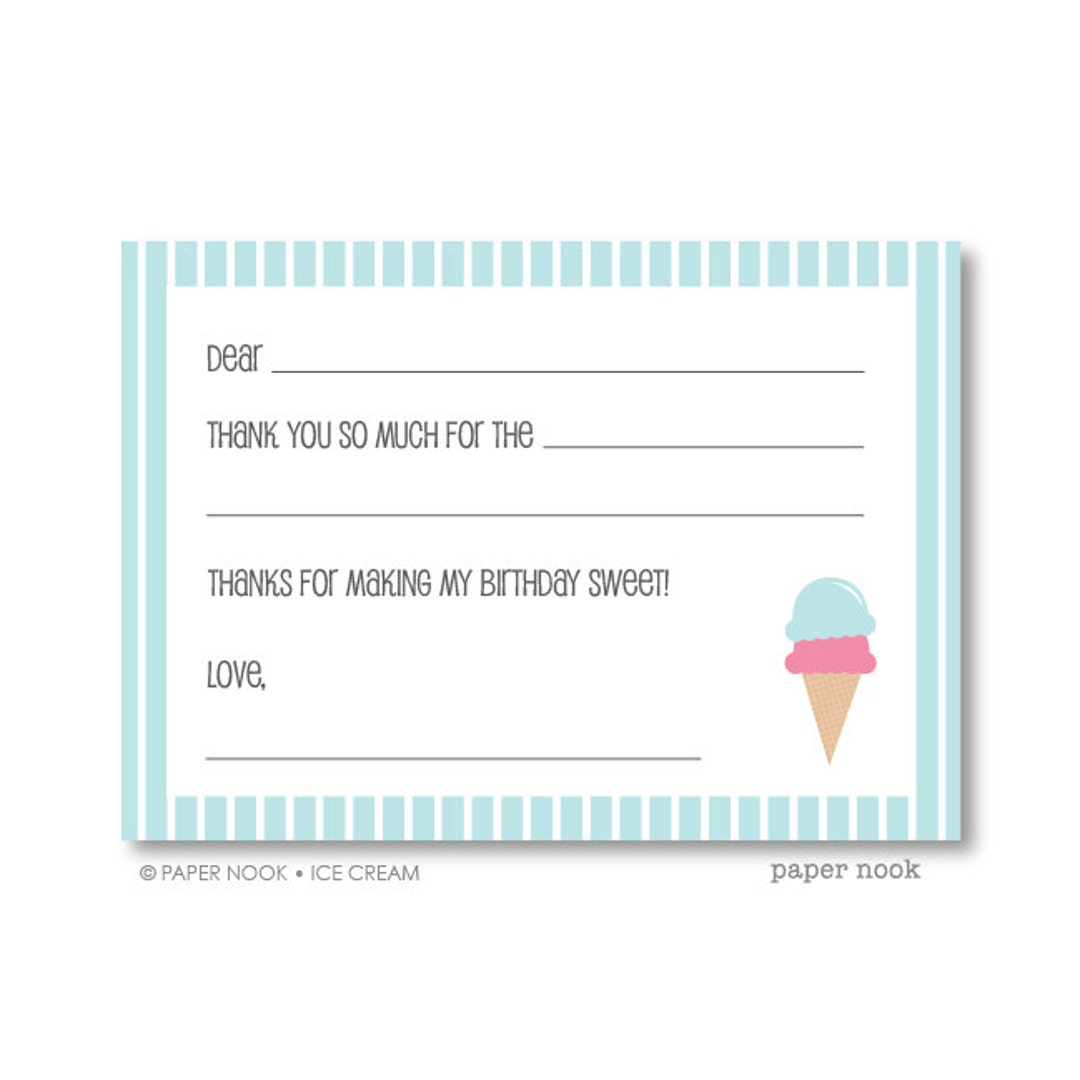 Ice Cream Party PRINTABLE Fill-in-the-blank Thank You Note - Etsy