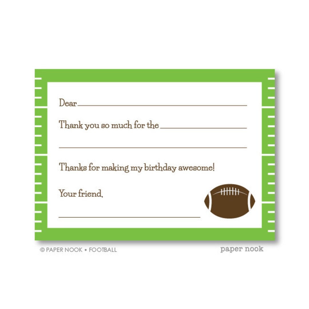 Football PRINTABLE Fill-in-the-blank Thank You Note - Etsy