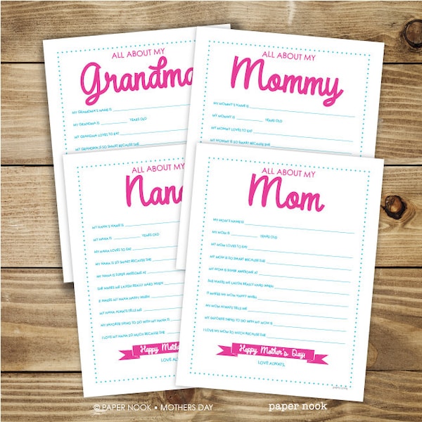 Mother's Day Questionnaire Fill in the Blank PRINTABLE Instant Digital ...