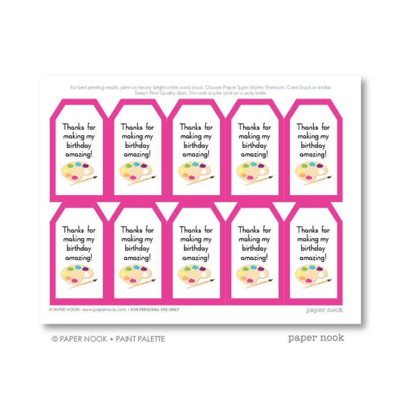 Paint Palette PRINTABLE Gift Tag - Etsy