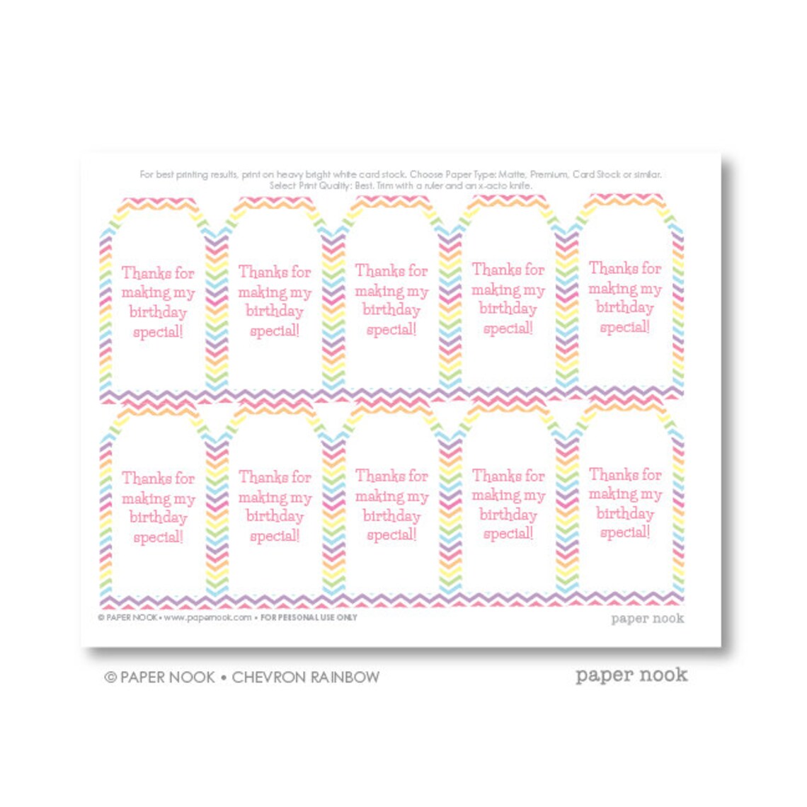 Chevron Rainbow Birthday PRINTABLE Gift Tag - Etsy