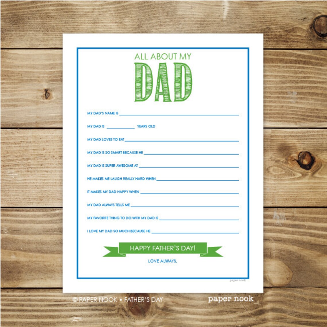 Father's Day Questionnaire Fill in the Blank - PRINTABLE Instant ...