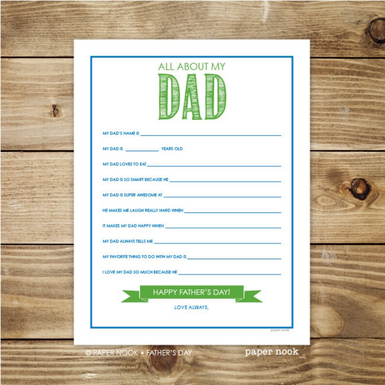 Father's Day Questionnaire Fill in the Blank PRINTABLE | Etsy