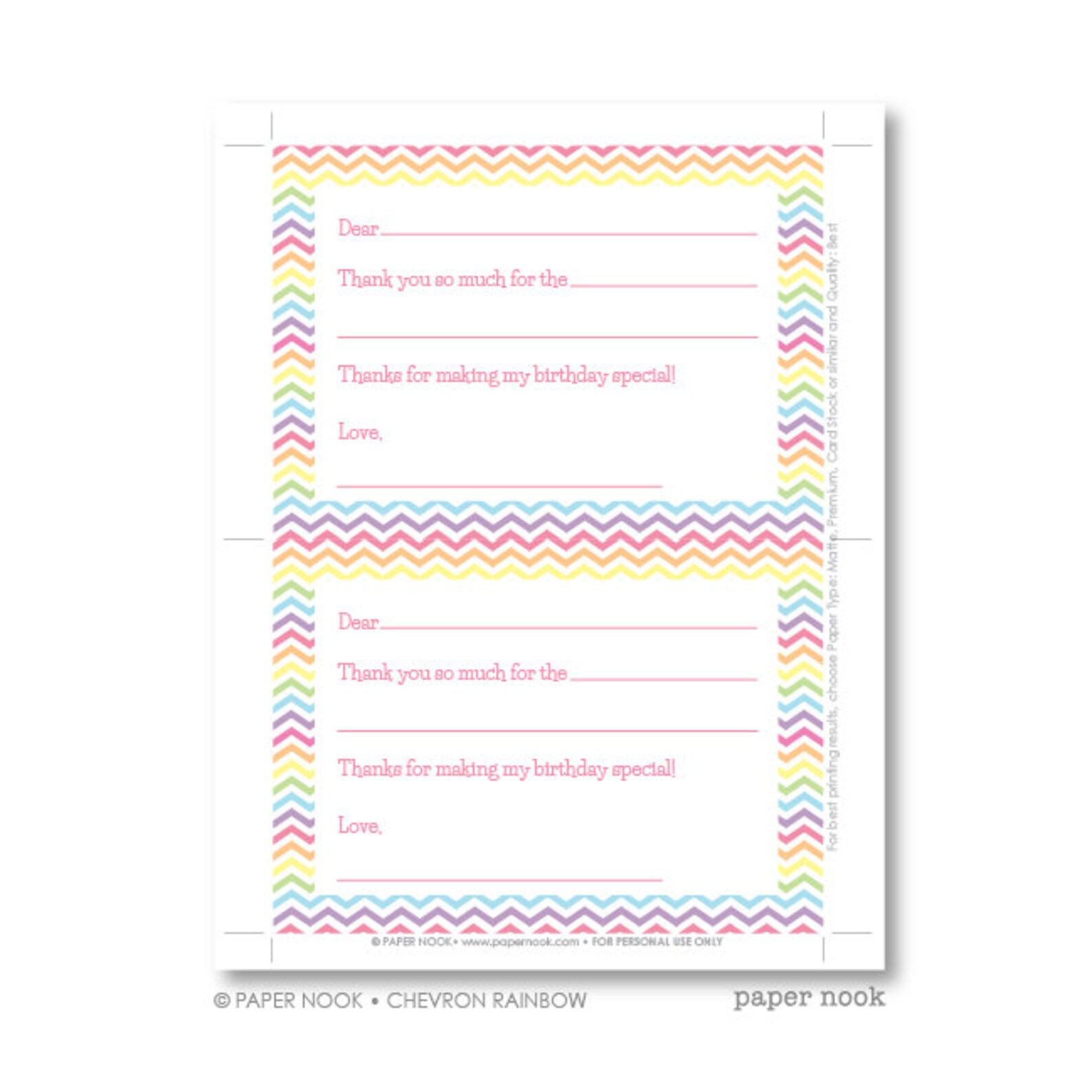 Chevron Rainbow PRINTABLE Fill-in-the-blank Thank You Note - Etsy