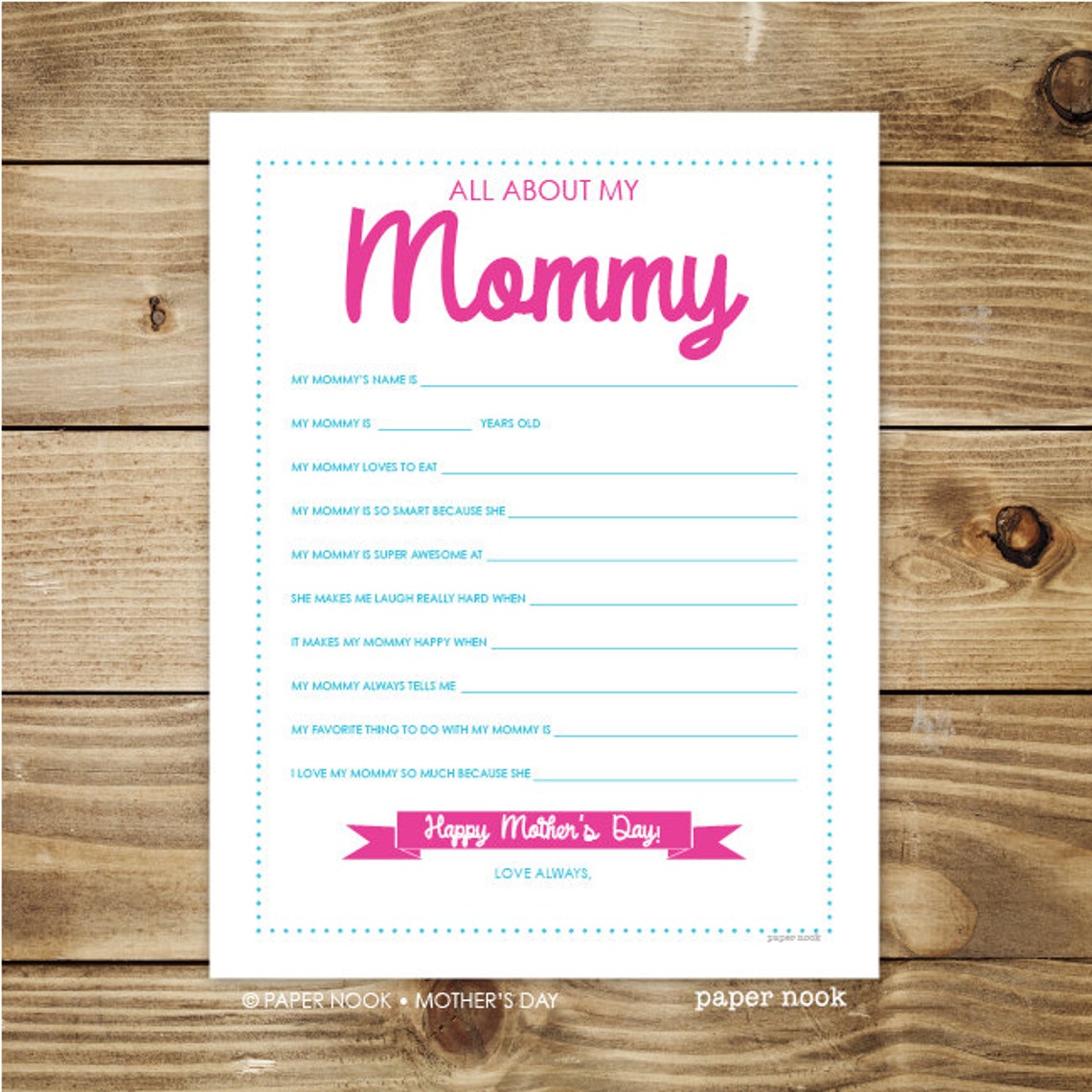 Mother's Day Questionnaire Fill in the Blank - PRINTABLE Instant ...