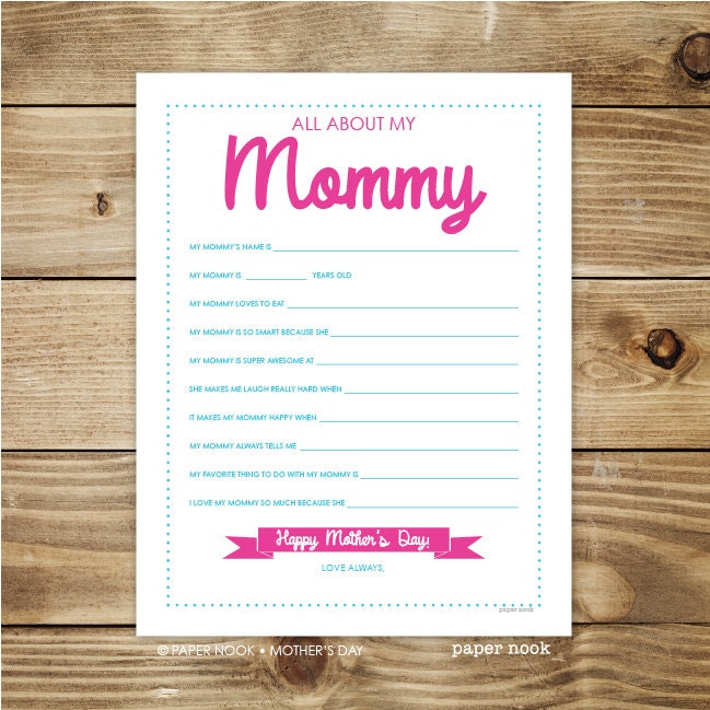Mother's Day Questionnaire Fill in the Blank - PRINTABLE Instant ...
