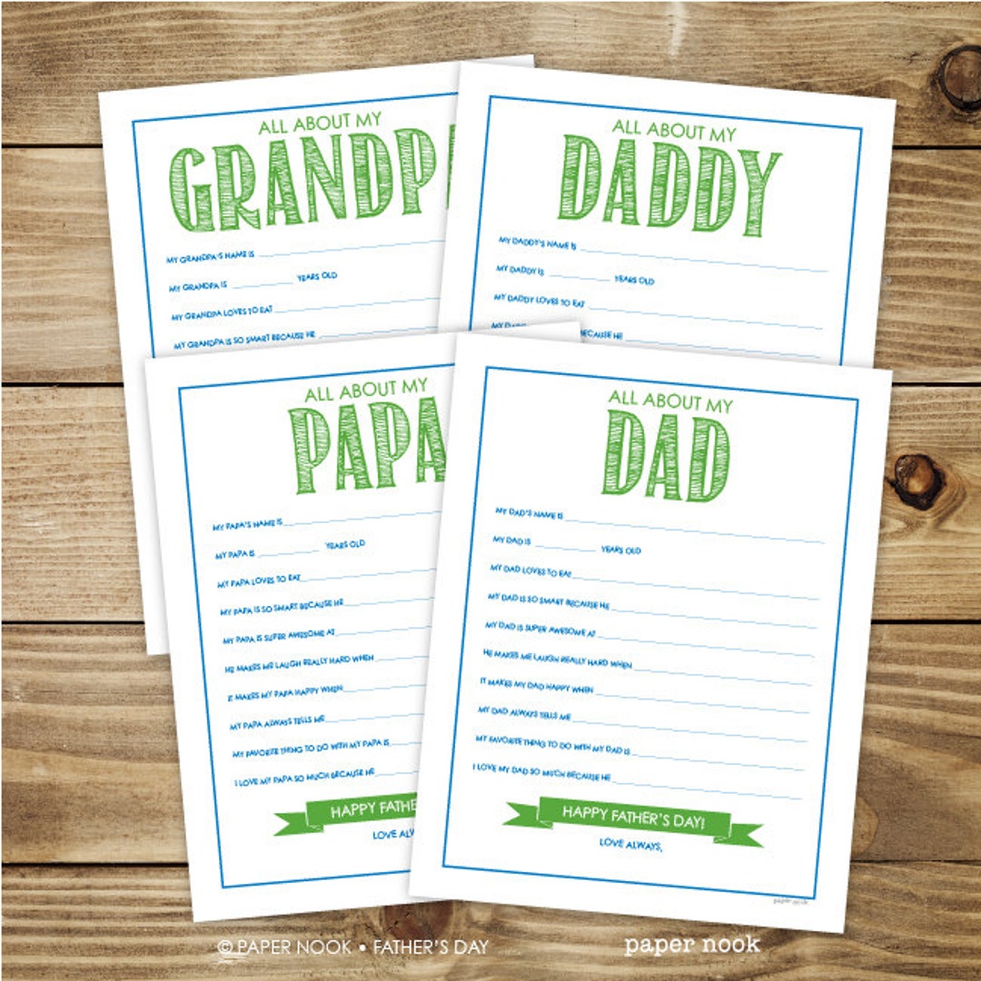 Father's Day Questionnaire Fill in the Blank - PRINTABLE Instant ...