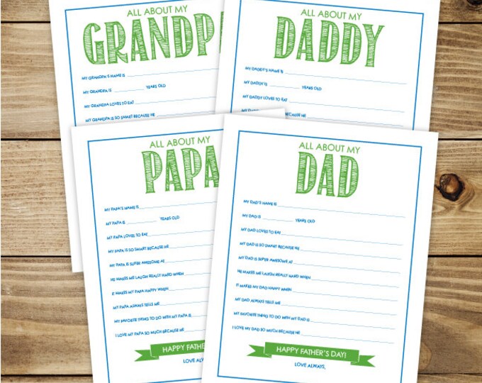 Father's Day Questionnaire Fill in the Blank PRINTABLE Instant Digital ...