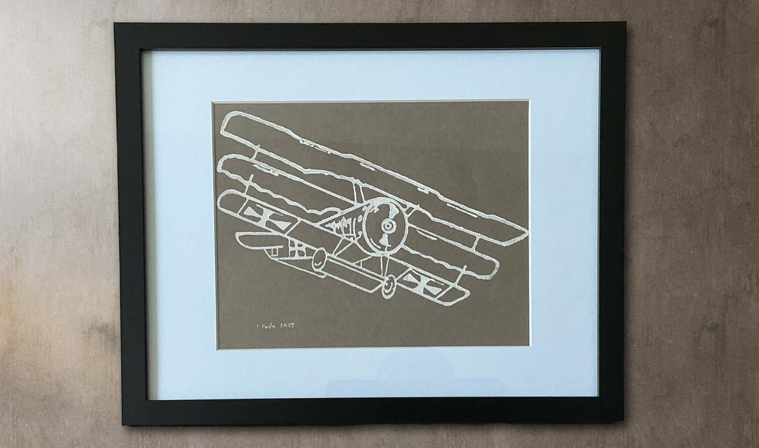 Flight Lines - the Red Baron, WWI Triplane, Linocut Print, Handprinted ...