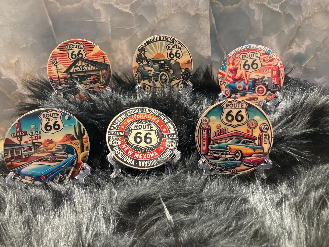 Route 66 Coaster Set, Retro Highway Coasters, Vintage Road Sign Decor ...