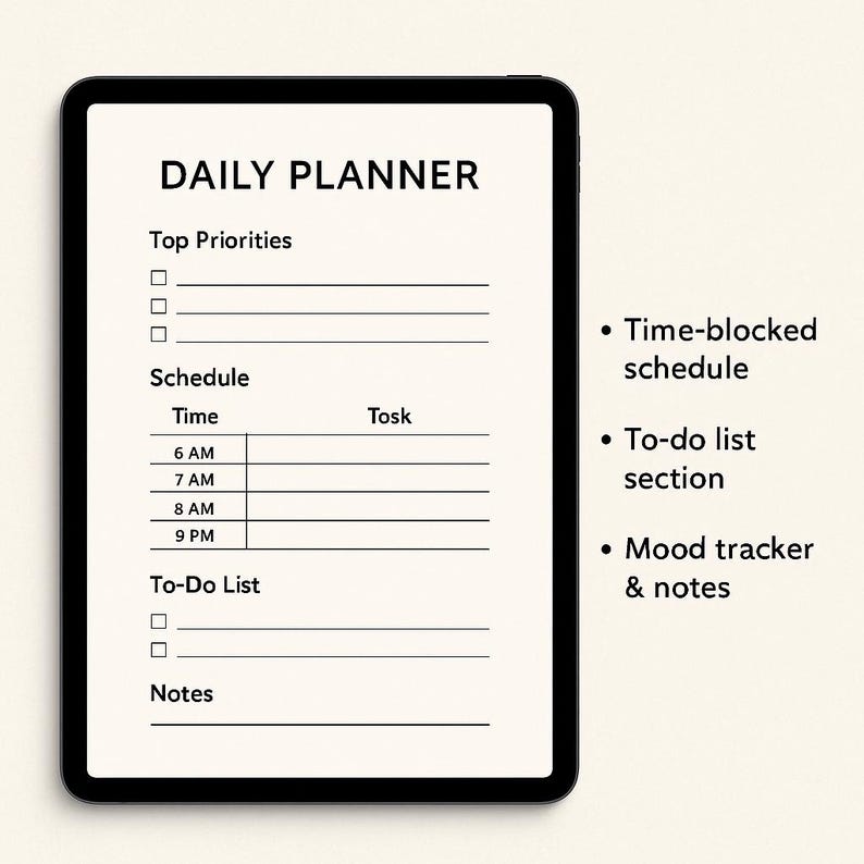 Daily Planner Printable PDF | Time Block Schedule & To-do List ...