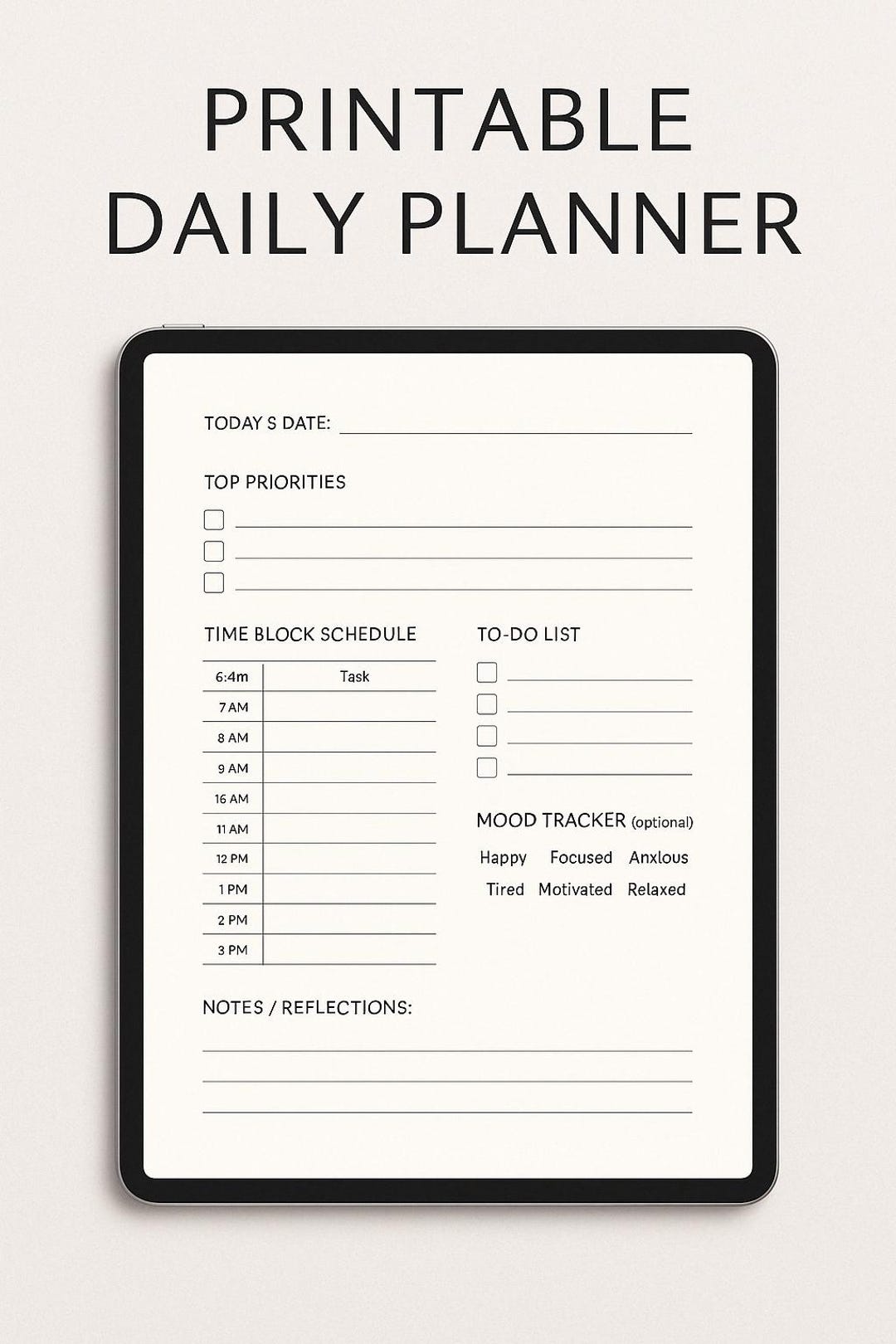 Daily Planner Printable PDF | Time Block Schedule & To-do List ...