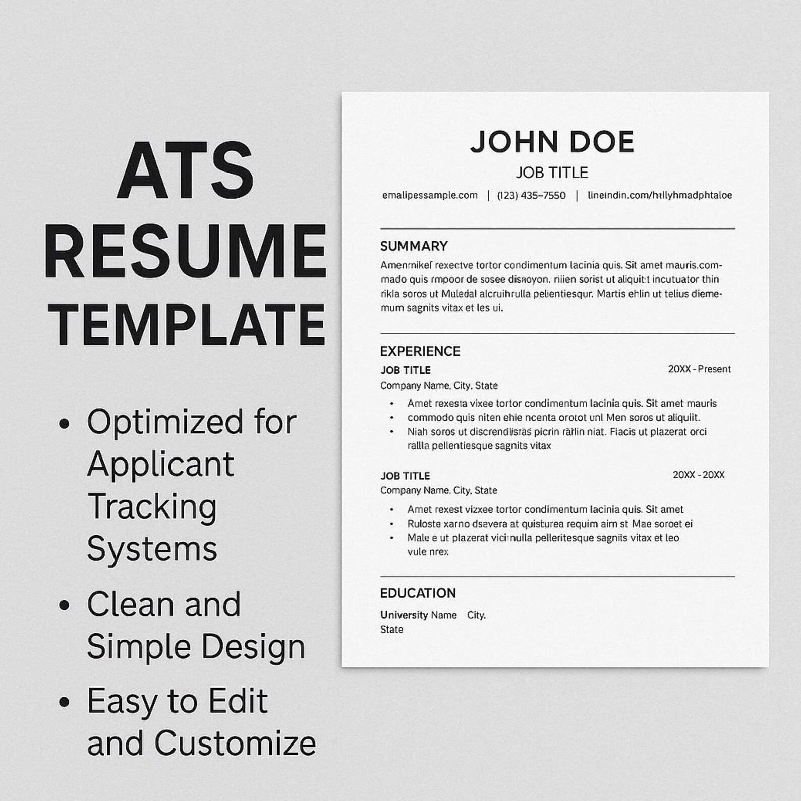 Modern Resume Template | Ats-friendly CV | Editable in Word & Canva ...