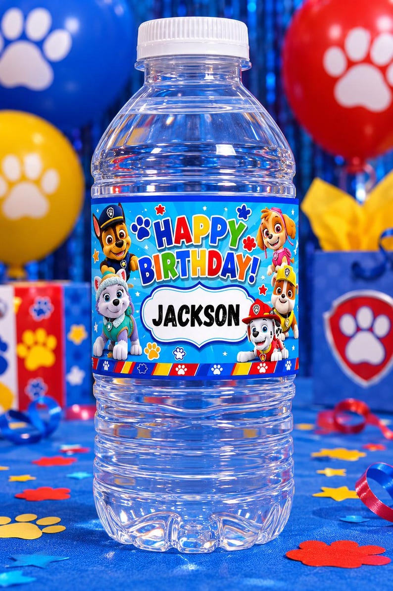 Paw Patrol Inspired Water Bottle Labels | Personalized Birthday Party ...
