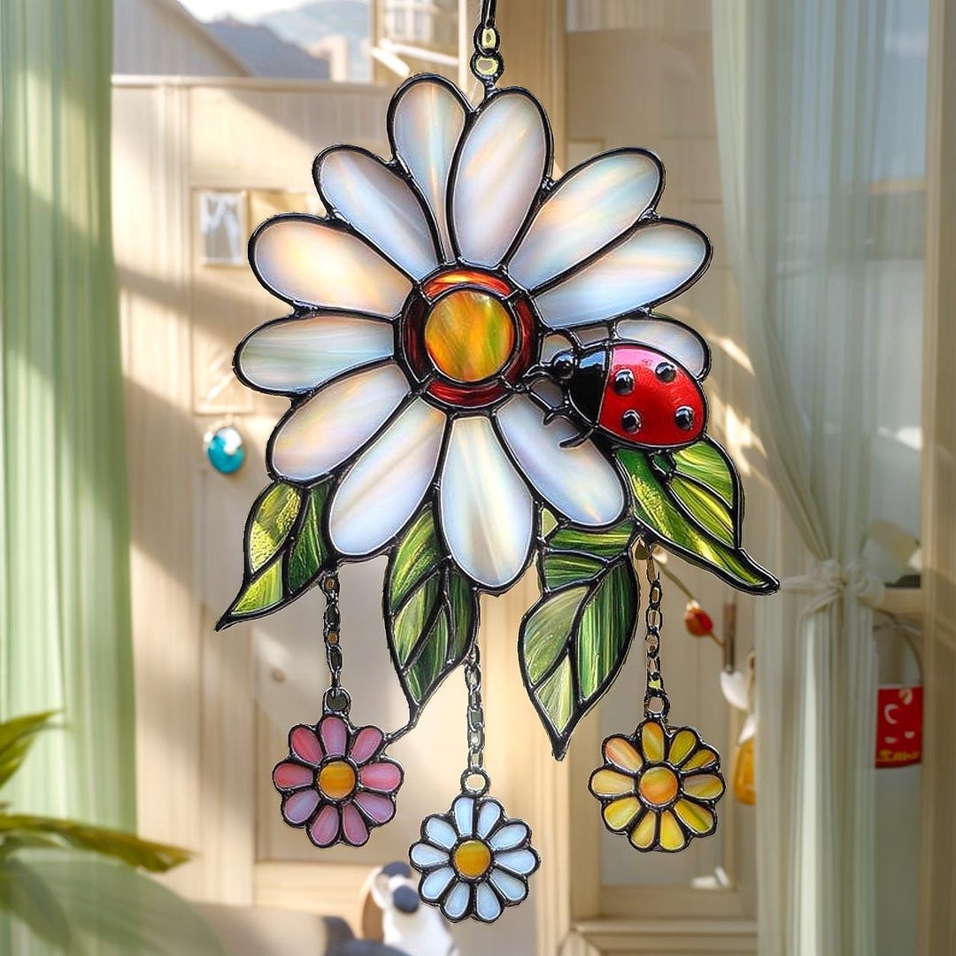 Ladybug and Daisy ACRYLIC Suncatcher - Stained Glass Effect Window ...