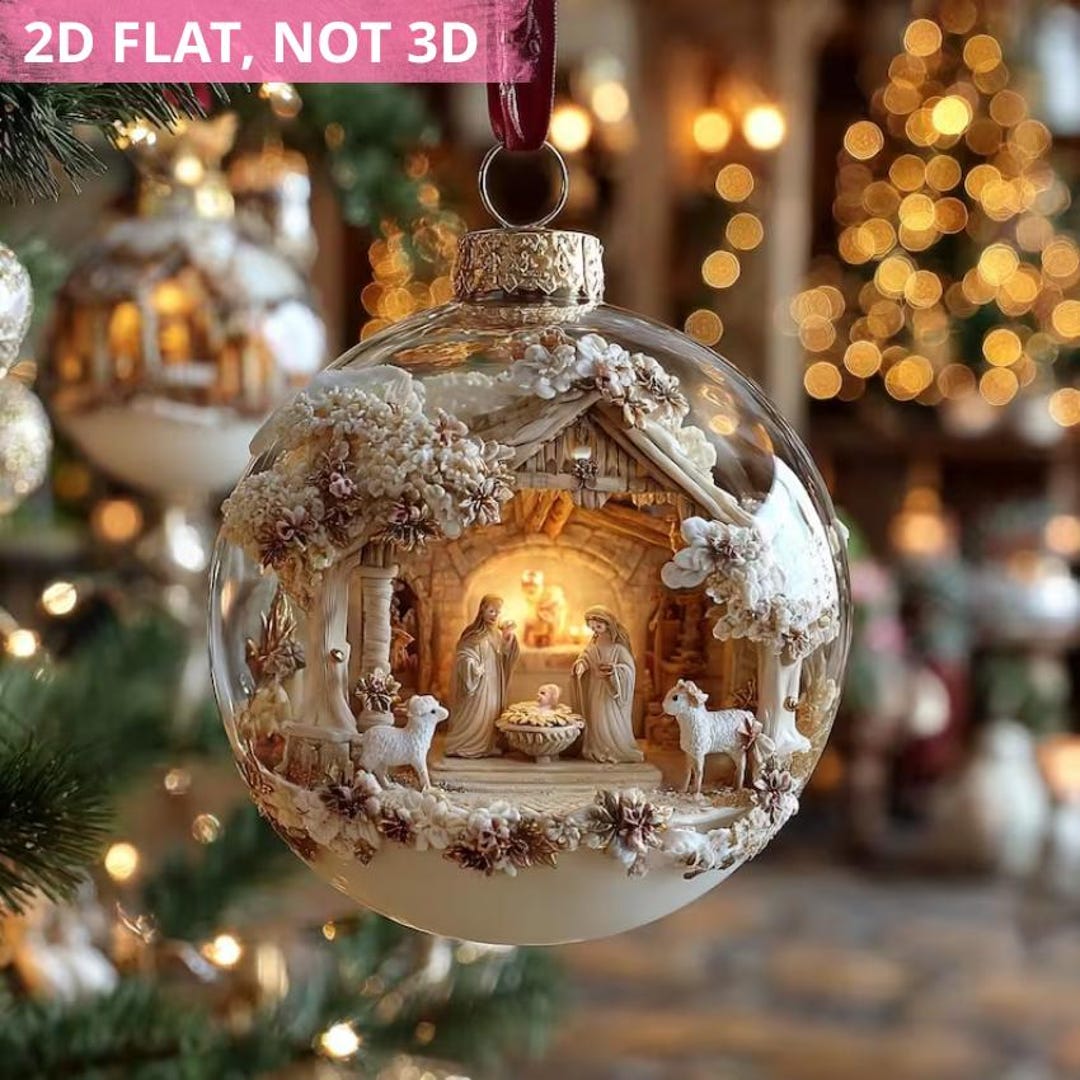 2D FLAT ORNAMENT Nativity Manger Scene, Classic Holy Night Christmas ...