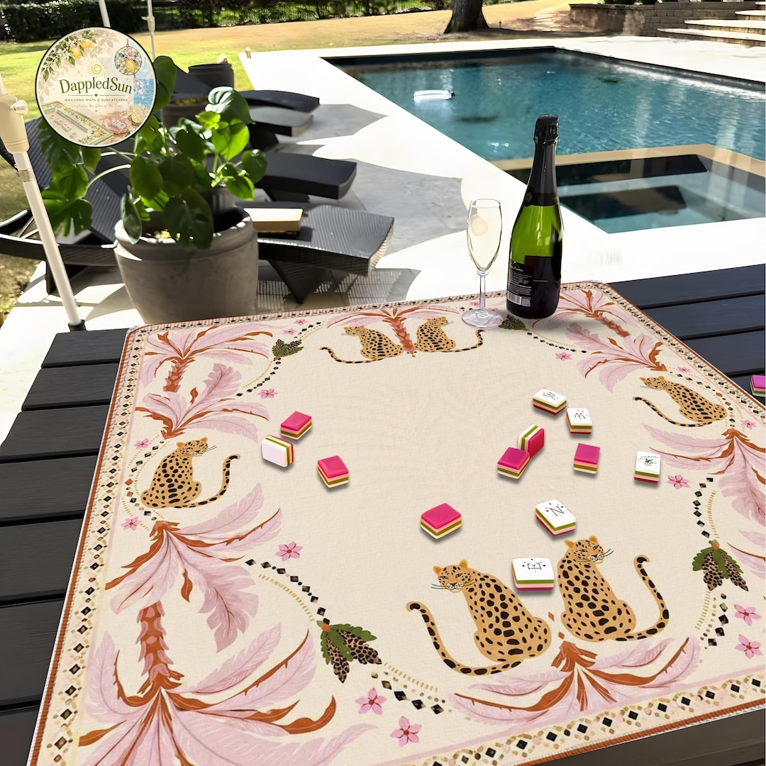 Custom Pink Palm Tree Leopard Mahjong Mat, Grandmillennial Safari Game ...