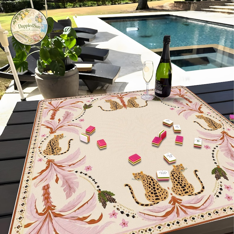 Custom Pink Palm Tree Leopard Mahjong Mat, Grandmillennial Safari Game ...
