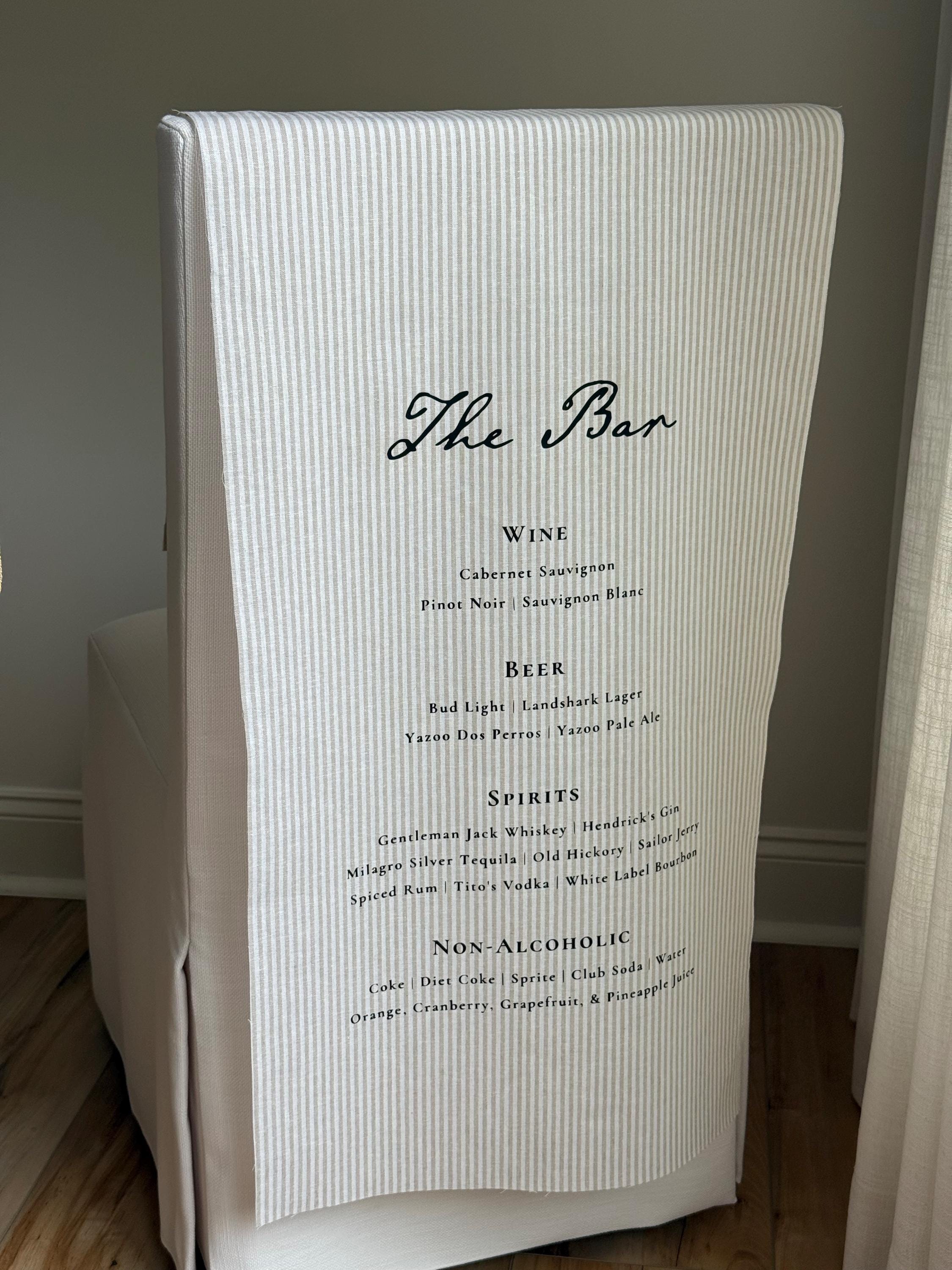 Striped Linen Sign, Custom Linen Bar Sign, Fabric Bar Sign, Bar Sign ...
