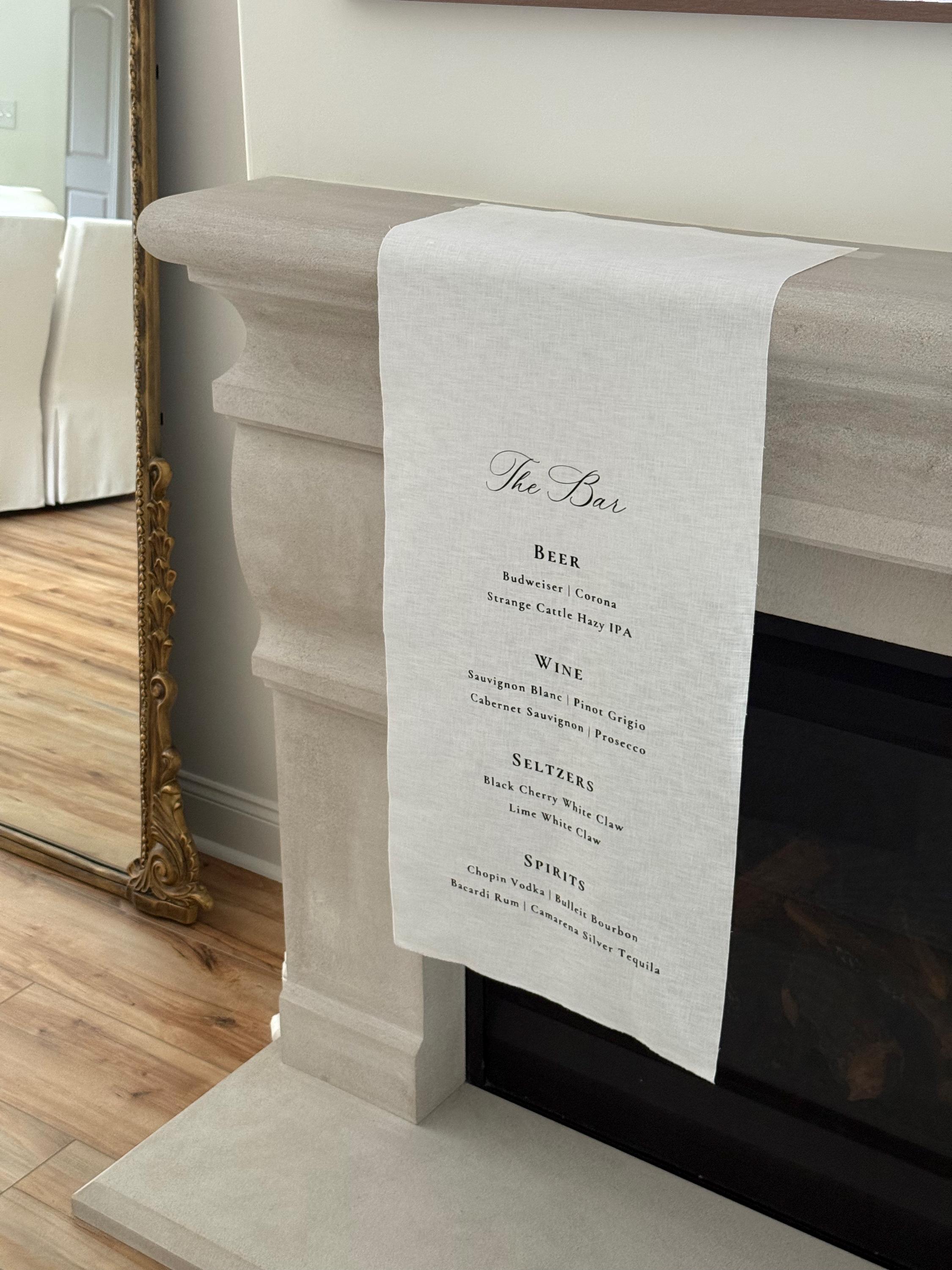 Custom Linen Bar Sign, Fabric Bar Sign, Wedding Bar Menu, Bar Sign ...