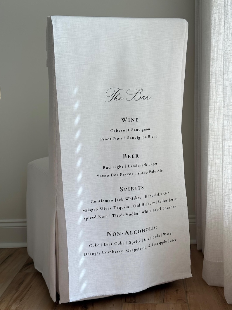 Custom Linen Bar Sign, Fabric Bar Sign, Wedding Bar Menu, Bar Sign ...