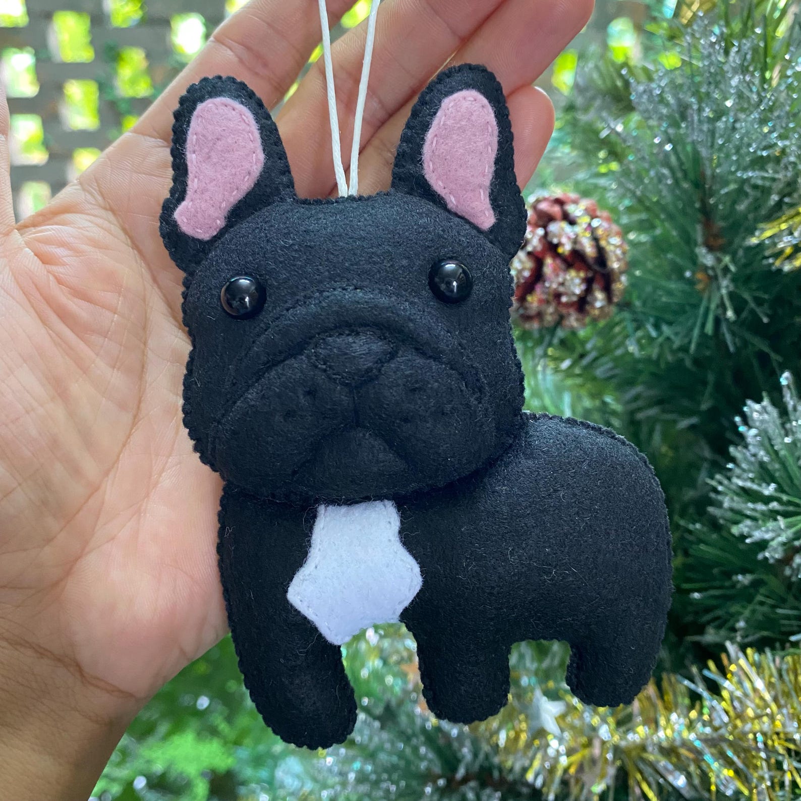 Handmade Felt French Bulldog Ornament, Wool Dog Christmas Decoration ...