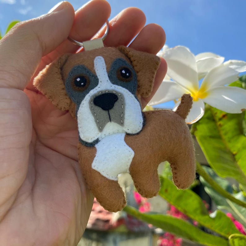 Handmade Felt Boxer Keychain, Wool Felt Boxer Dog Ornament, Boxer Gift ...