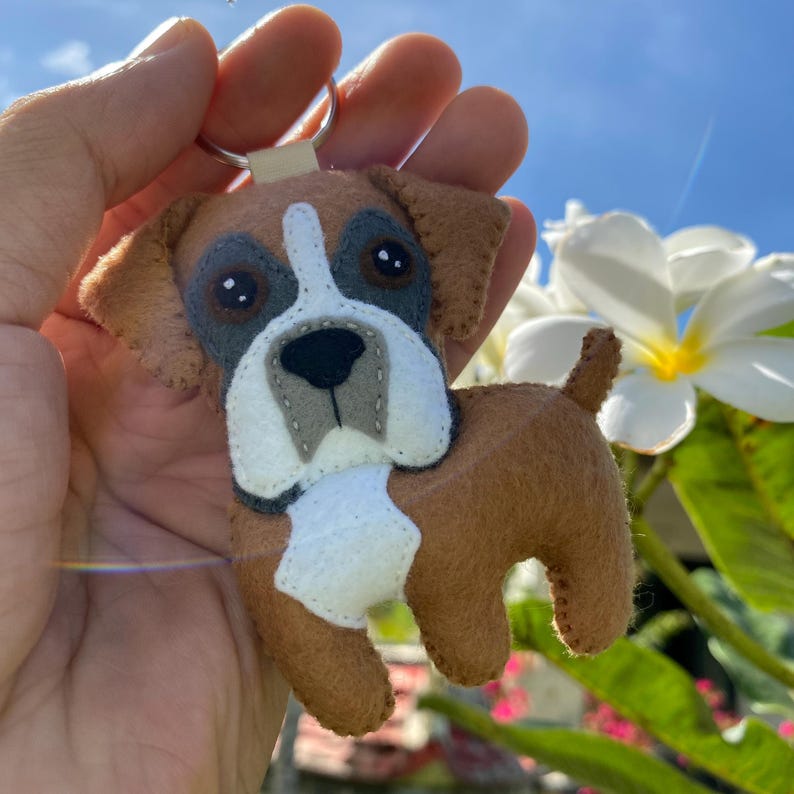 Handmade Felt Boxer Keychain, Wool Felt Boxer Dog Ornament, Boxer Gift ...