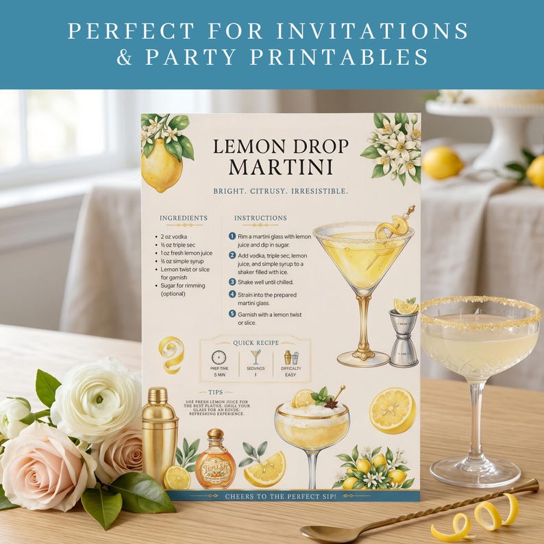 Lemon Drop Clipart | 25 Lemon Drop Martini Watercolor PNG | Fresh ...
