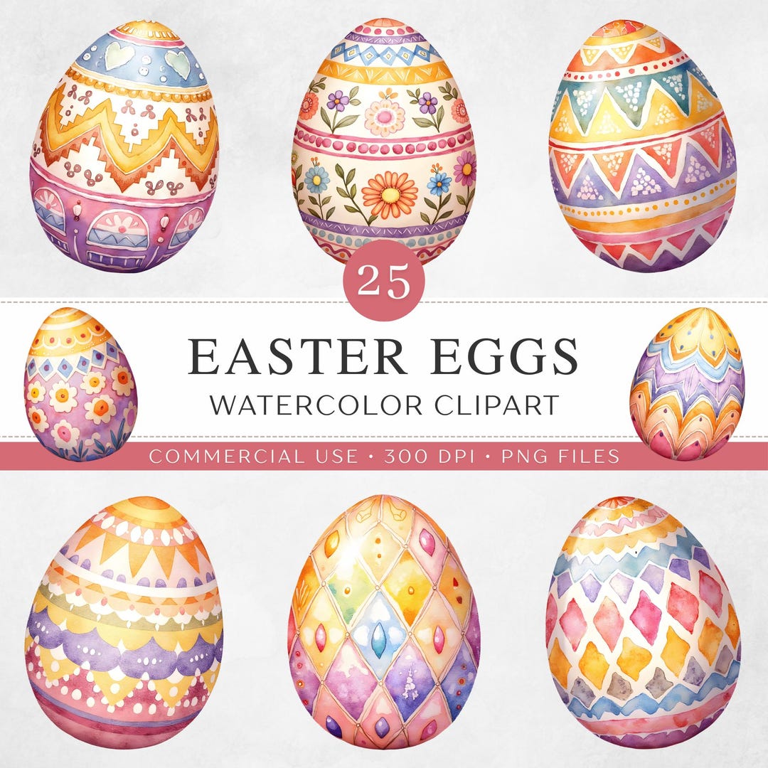 Watercolor Easter Eggs Clipart, Pastel Whimsical Spring Pngs, Geometric ...