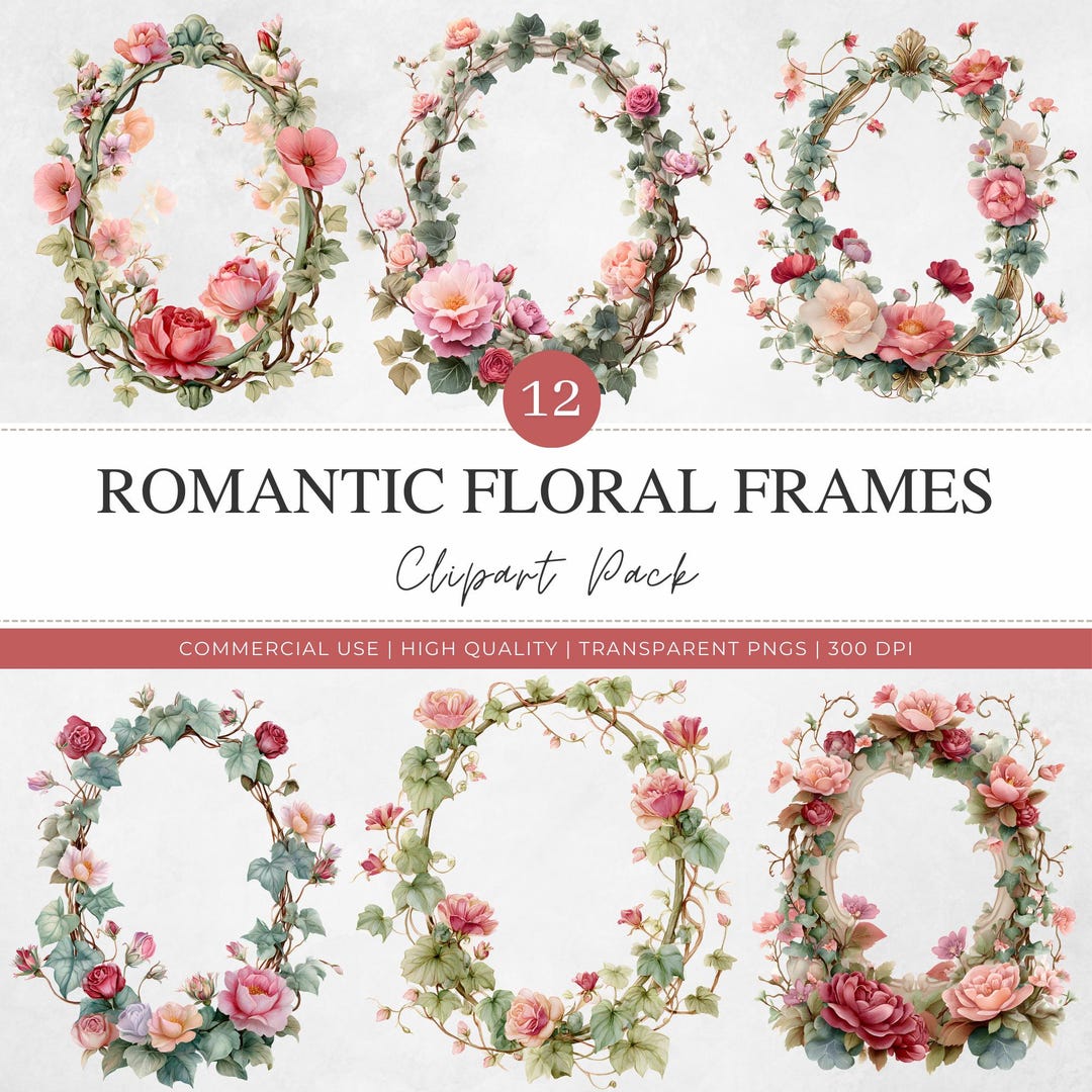 Floral Oval Frame Clipart | Watercolor Rose Wreath Pngs | Botanical ...