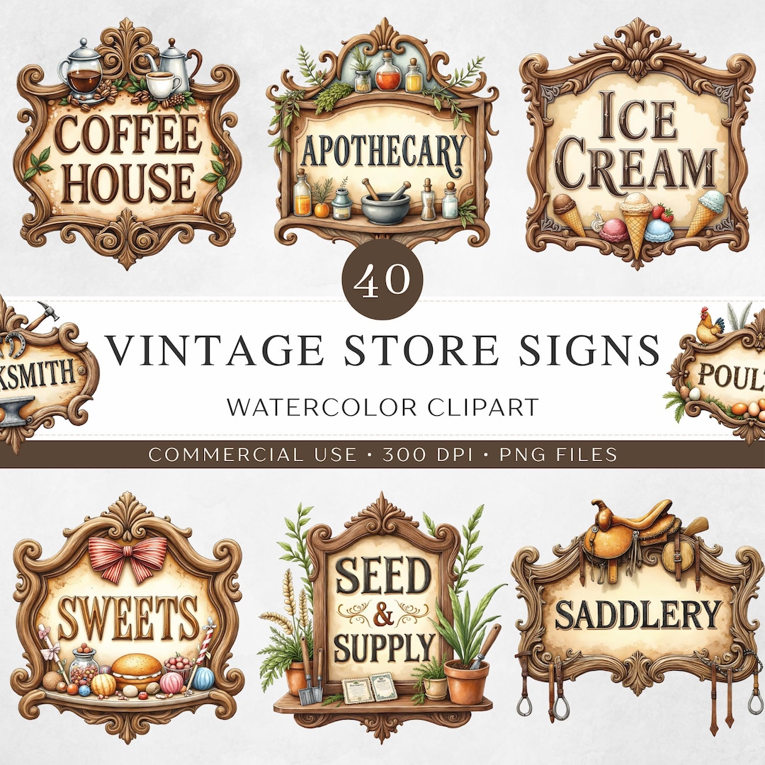 Vintage Shop Signs Clipart | Old Town Market Wooden Store Sign PNG ...