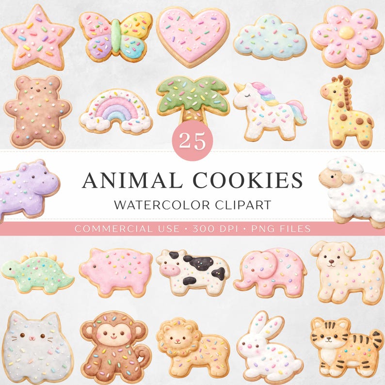 Frosted Animal Cookie Clipart | 25 Whimsical Iced Sprinkle Cookies PNG ...