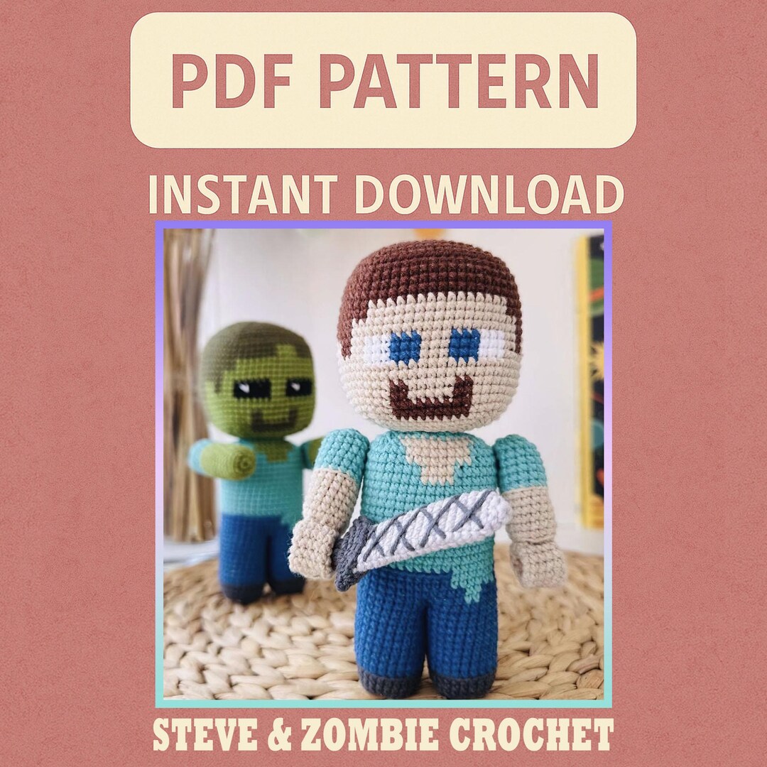 Steve & Zombie Crochet Pattern PDF, Minecraft-inspired Character Dolls ...