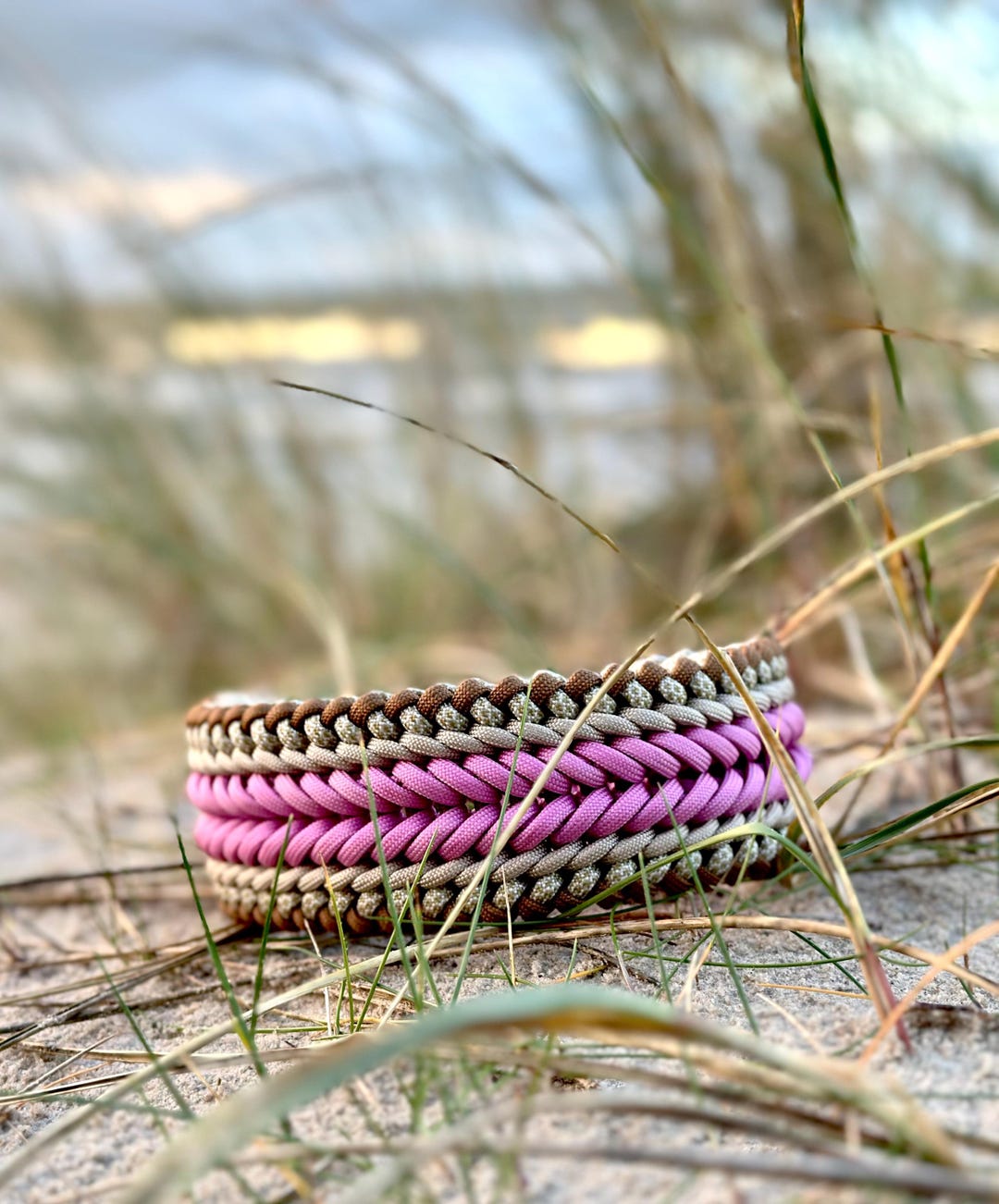 Wide Paracord Dog Collar – Pastel Pink and Brown | Hand-braided ...