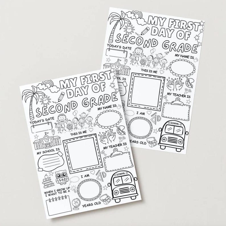 First Day of Second Grade Coloring Page - All About Me Worksheet ...