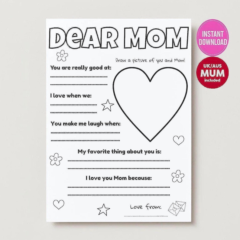 Mother's Day Craft - Keepsake for Mom From Kids - Fill the Blanks ...