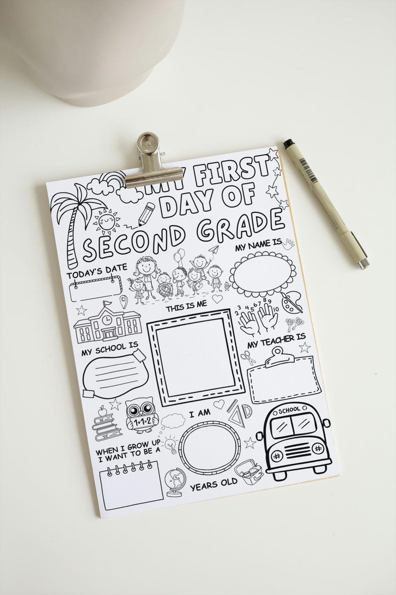 First Day of Second Grade Coloring Page - All About Me Worksheet ...