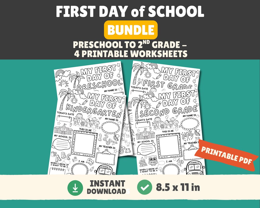 First Day of School Worksheets Bundle – Preschool, Kindergarten, 1st ...