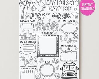 First Day of School Coloring Page - All About Me Worksheet Printable ...
