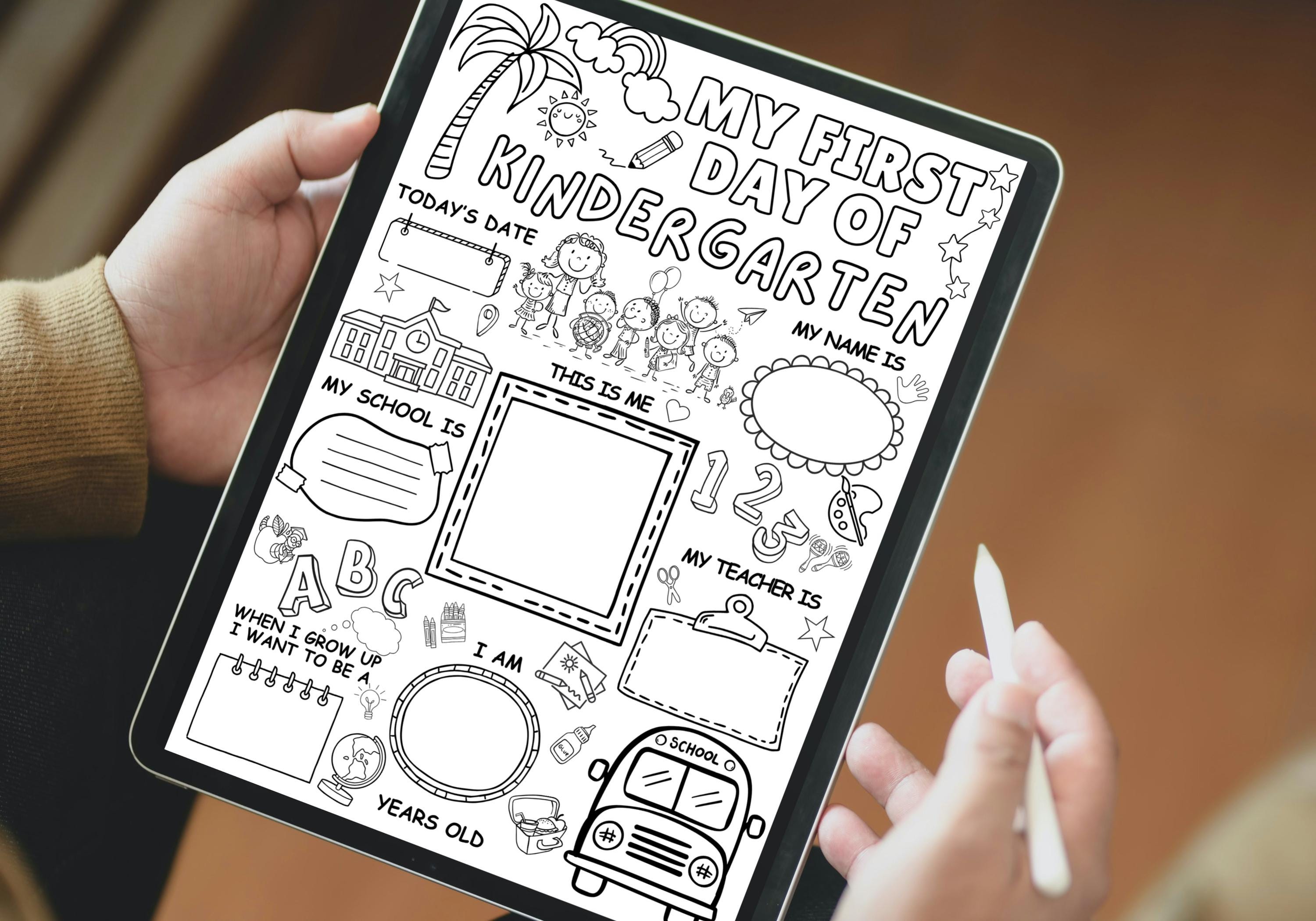 First Day Kindergarten Coloring Page - Back to School Activity - All ...