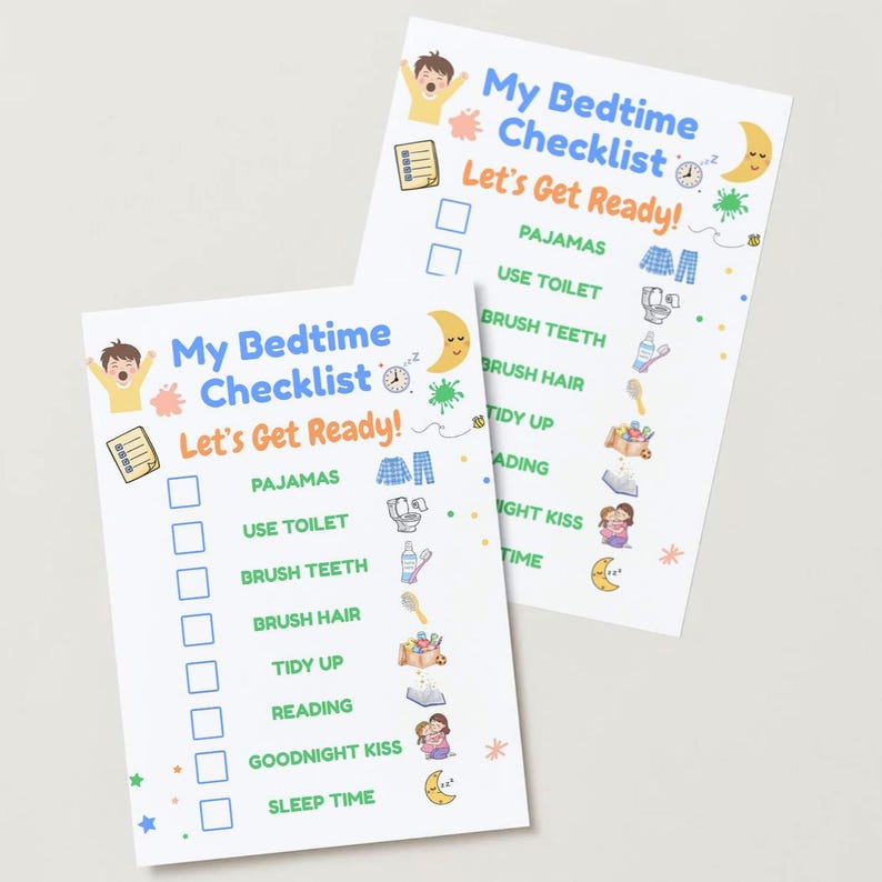 Kids Bedtime Routine Chart - Daily Checklist, Sleep List for Toddlers ...